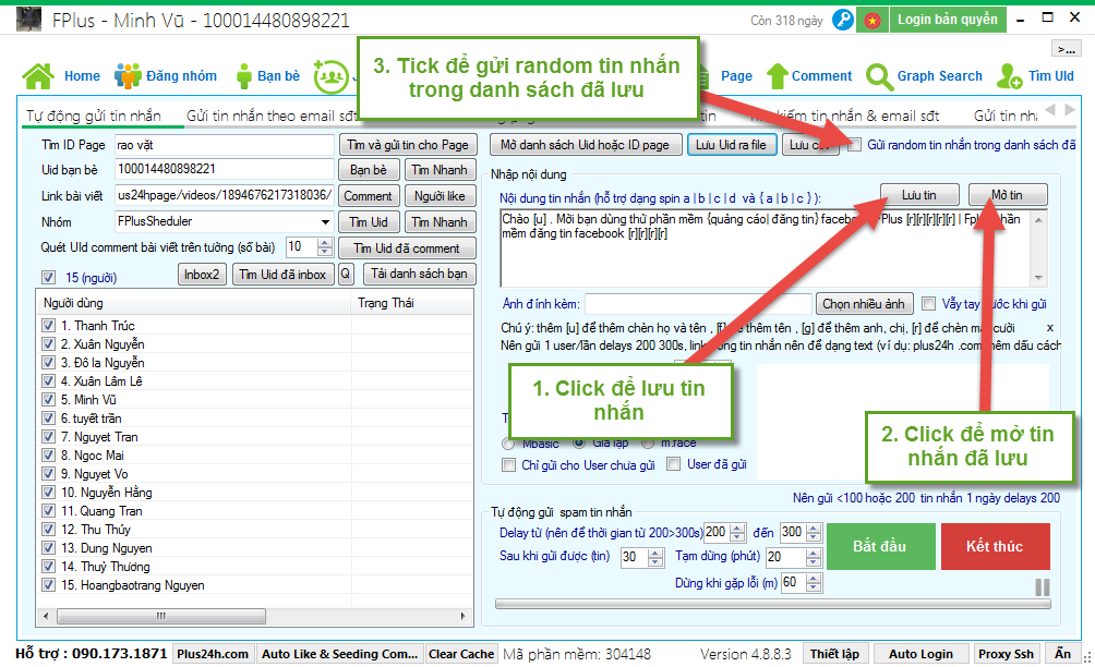 Fplus: Hỗ trợ nhắn tin, đăng bài, tương tác tự động Facebook